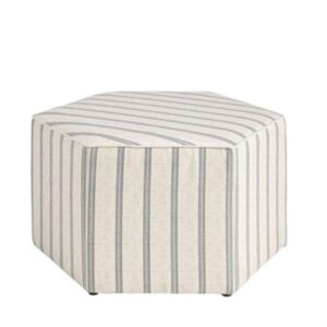 martha stewart ellen coffee table - solid wood frame, soft fabric, large accent ottoman - modern foam padded top footstool cocktail living room furniture natural, 32" w x 32" d x 18" h, grey stripes