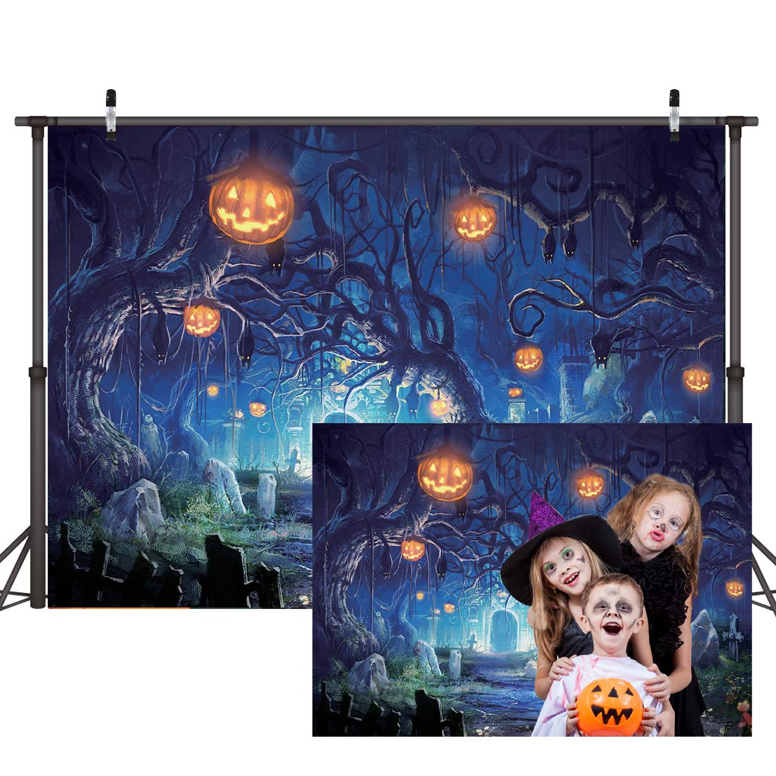 CYLYH 7X5FT Halloween Backdrop Halloween Theme Party Background Pumpkin Lantern Horror Spooky Night Photography Backdrop Halloween Decoration Background D187