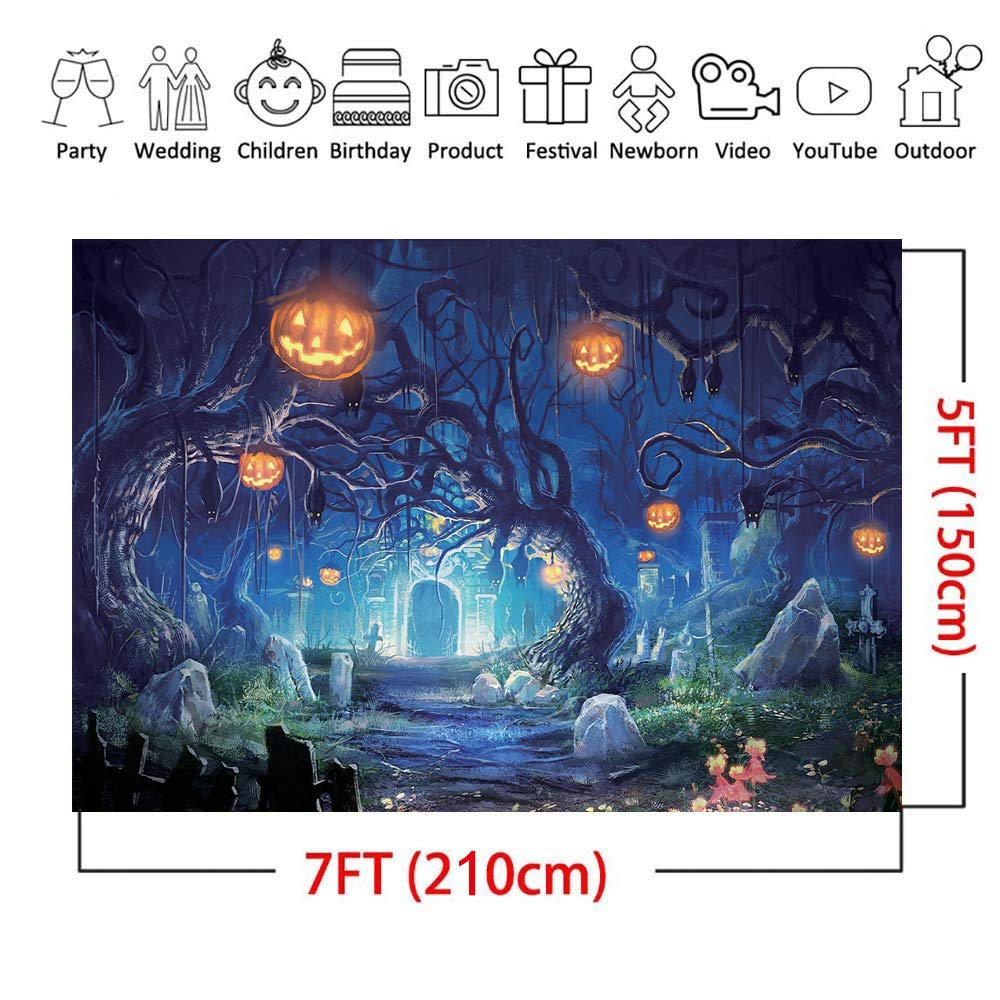 CYLYH 7X5FT Halloween Backdrop Halloween Theme Party Background Pumpkin Lantern Horror Spooky Night Photography Backdrop Halloween Decoration Background D187