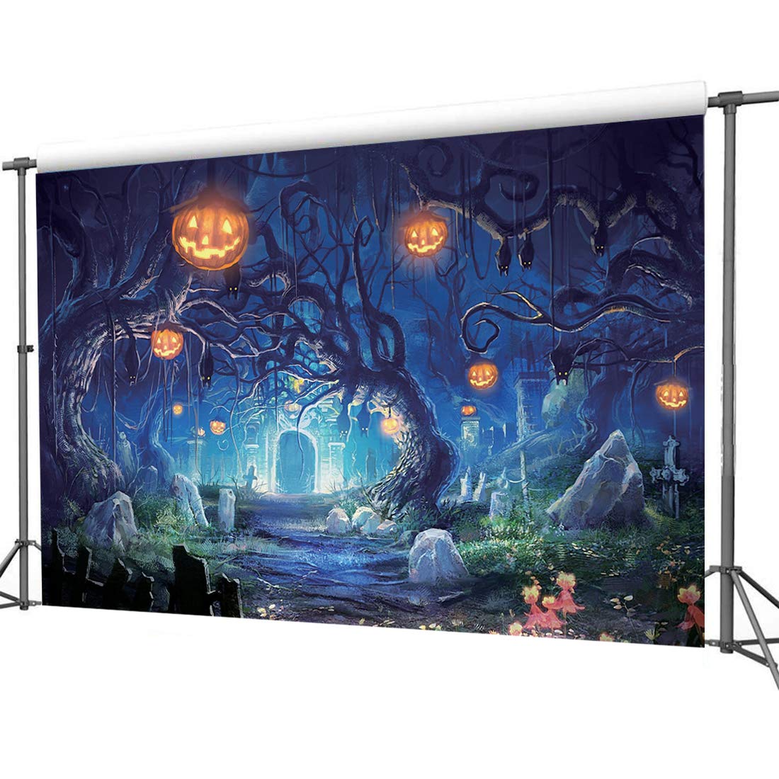 CYLYH 7X5FT Halloween Backdrop Halloween Theme Party Background Pumpkin Lantern Horror Spooky Night Photography Backdrop Halloween Decoration Background D187