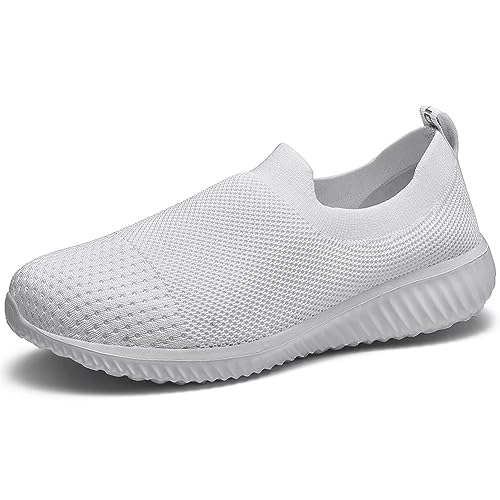 LANCROP Women's Walking Nurse Shoes - Mesh Slip on Comfortable Sneakers 8 US, Label 39 All White