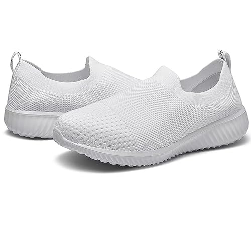 LANCROP Women's Walking Nurse Shoes - Mesh Slip on Comfortable Sneakers 8 US, Label 39 All White