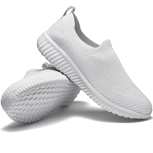 LANCROP Women's Walking Nurse Shoes - Mesh Slip on Comfortable Sneakers 8 US, Label 39 All White