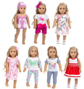 zqdoll american 18 inch doll clothes and accessories,7 outfits , fits 18 inch dolls, birthday gifts