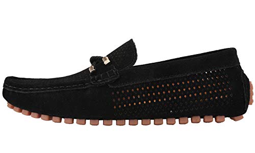 JIONS Mens Loafers Slip On Driving Hollow Out Suede Moccasins Flats Boat Shoes Slip-ons Driver C- Black 10.5 D(M) US/CN 45