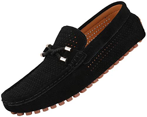 JIONS Mens Loafers Slip On Driving Hollow Out Suede Moccasins Flats Boat Shoes Slip-ons Driver C- Black 10.5 D(M) US/CN 45