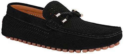 JIONS Mens Loafers Slip On Driving Hollow Out Suede Moccasins Flats Boat Shoes Slip-ons Driver C- Black 10.5 D(M) US/CN 45