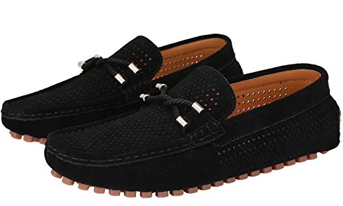 JIONS Mens Loafers Slip On Driving Hollow Out Suede Moccasins Flats Boat Shoes Slip-ons Driver C- Black 10.5 D(M) US/CN 45