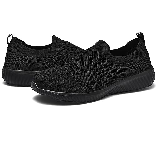 LANCROP Women's Walking Nurse Shoes - Mesh Slip on Comfortable Sneakers 9.5 US, Label 41 All Black