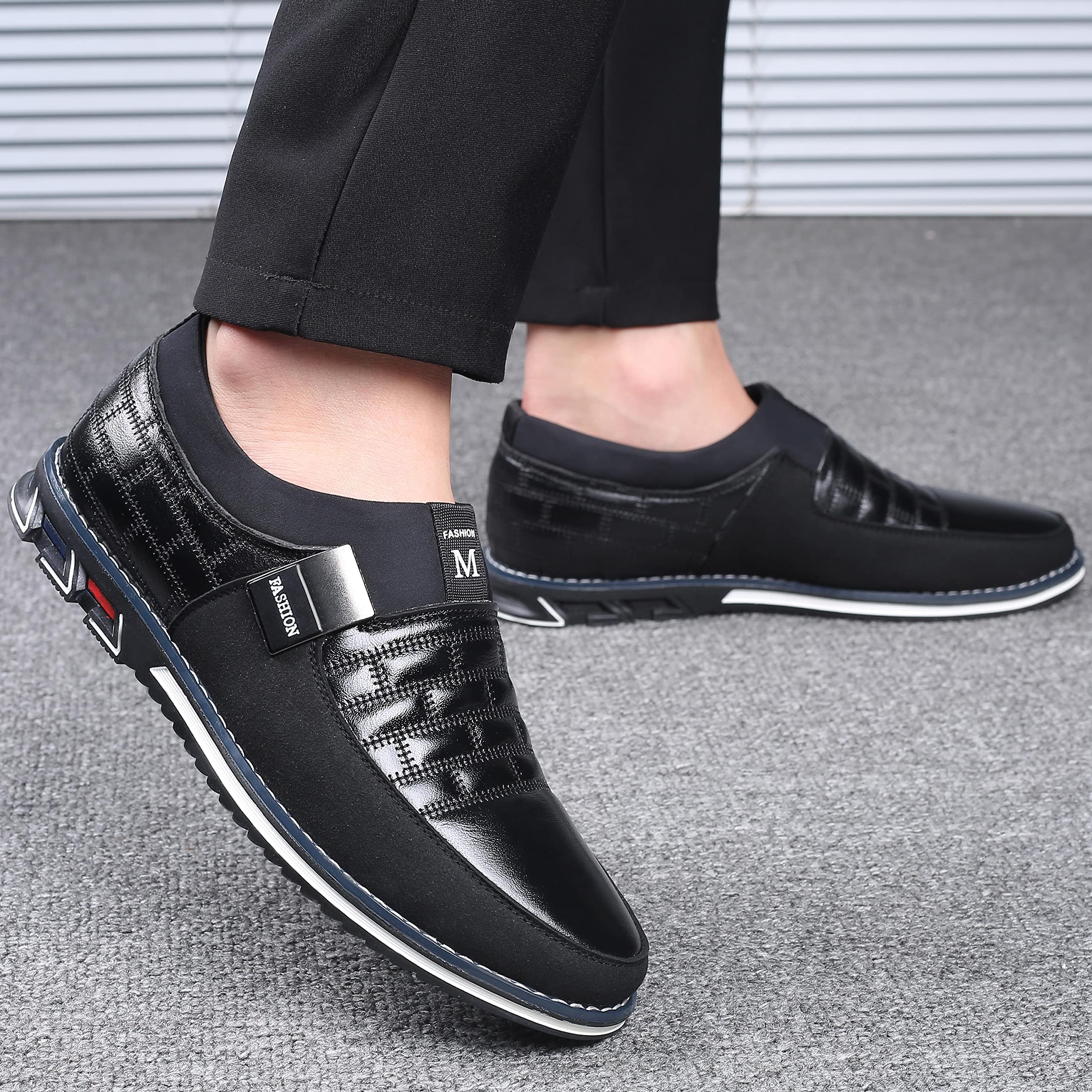 COSIDRAM Men Casual Shoes Sneakers Loafers Walking Shoes Lightweight Driving Business Office Slip on Black 13