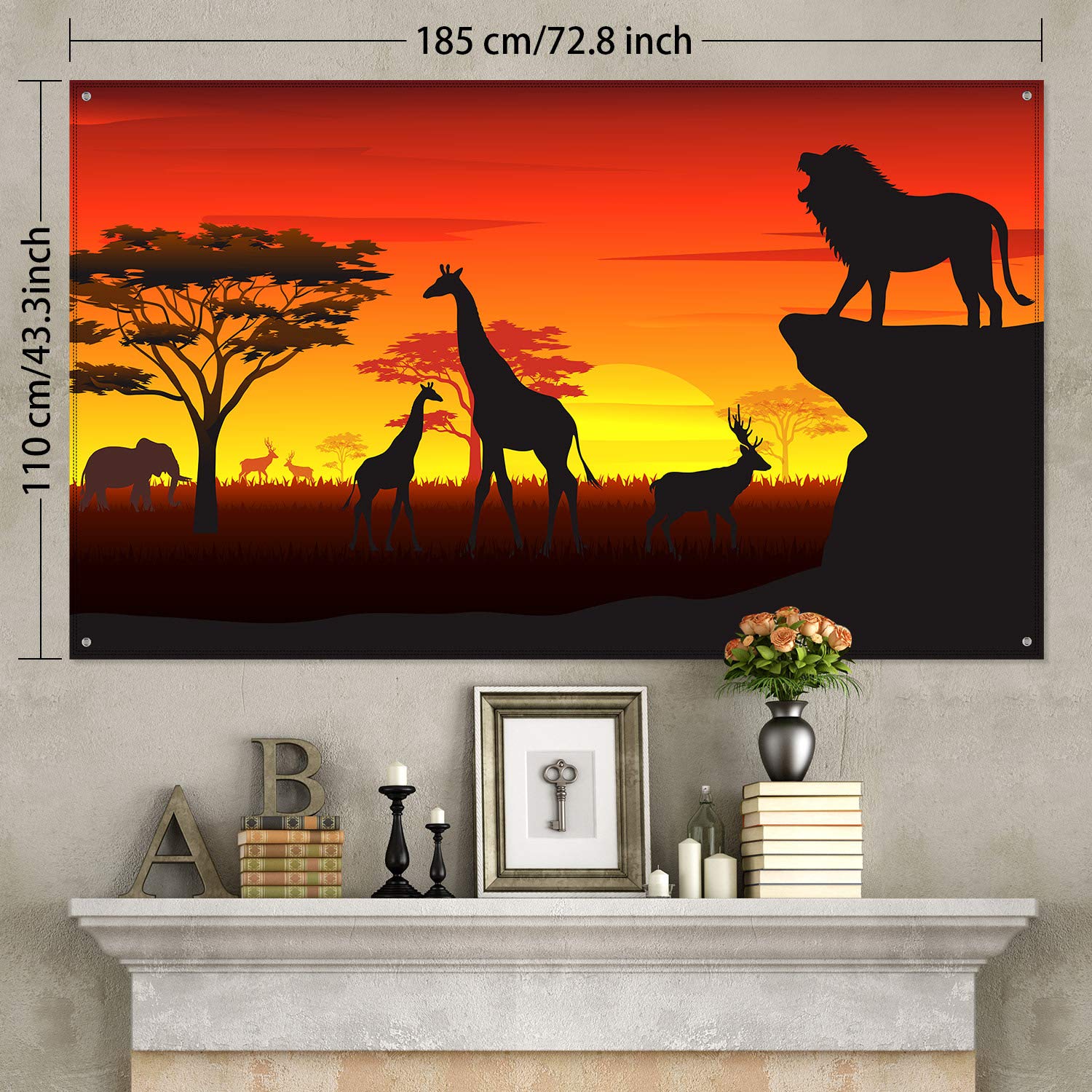 African Safari Theme Party Decorations, African Safari Backdrop Banner for African Safari Theme Supplies, Tropical African Forest Jungle Safari Scenic Background Photobooth Banner, 72.8 x 43.3 Inch