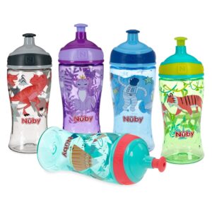 nuby printed kids pop up sipper water bottle, colors may vary, 1 pack, 12 oz., multi