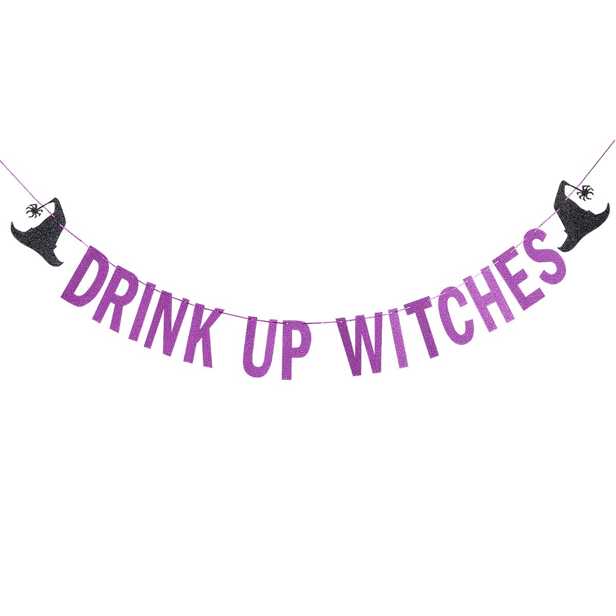 Drink Up Witches Banner Purple Glitter, Halloween Witch Banner Witches Halloween Party Banner for Witch Party Decorations Halloween Haunted Mansion Party Decorations