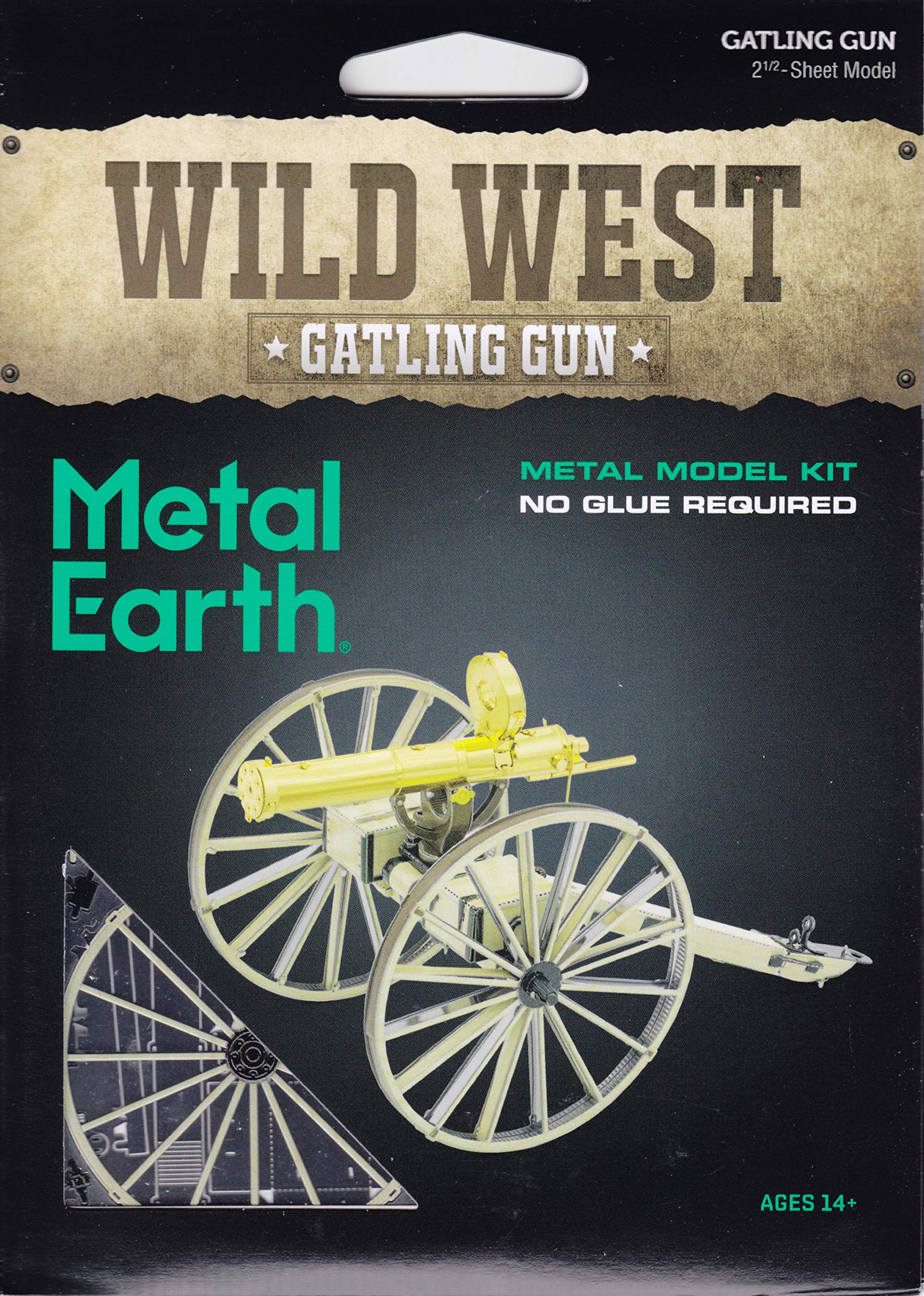 Fascinations Metal Earth 3D Metal Model Kits Wild West Set of 4 - Revolver - Stagecoach - Gatling Gun - 2-6-0 Locomotive