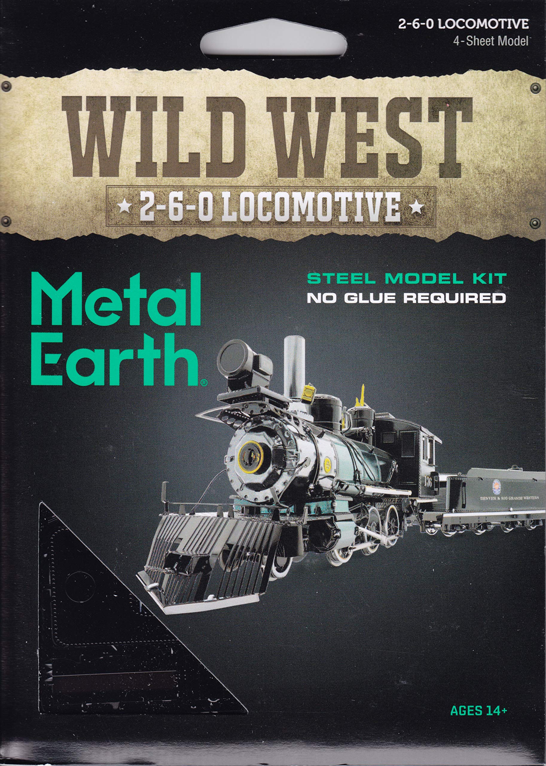 Fascinations Metal Earth 3D Metal Model Kits Wild West Set of 4 - Revolver - Stagecoach - Gatling Gun - 2-6-0 Locomotive