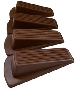 rubber door stoppers - door stop wedge, large heavy duty flexible door holder - brown 4 pack - non marking anti slip jammer