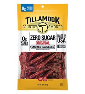 tillamook country smoker keto friendly zero sugar smoked sausages, original, 10 ounce