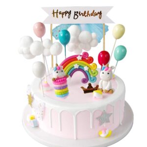 MOVINPE Unicorn Cake Topper Kit Cloud Rainbow Balloon Happy Birthday Banner Cake Decoration Pack of 12 For Boys Girls Kids Birthday