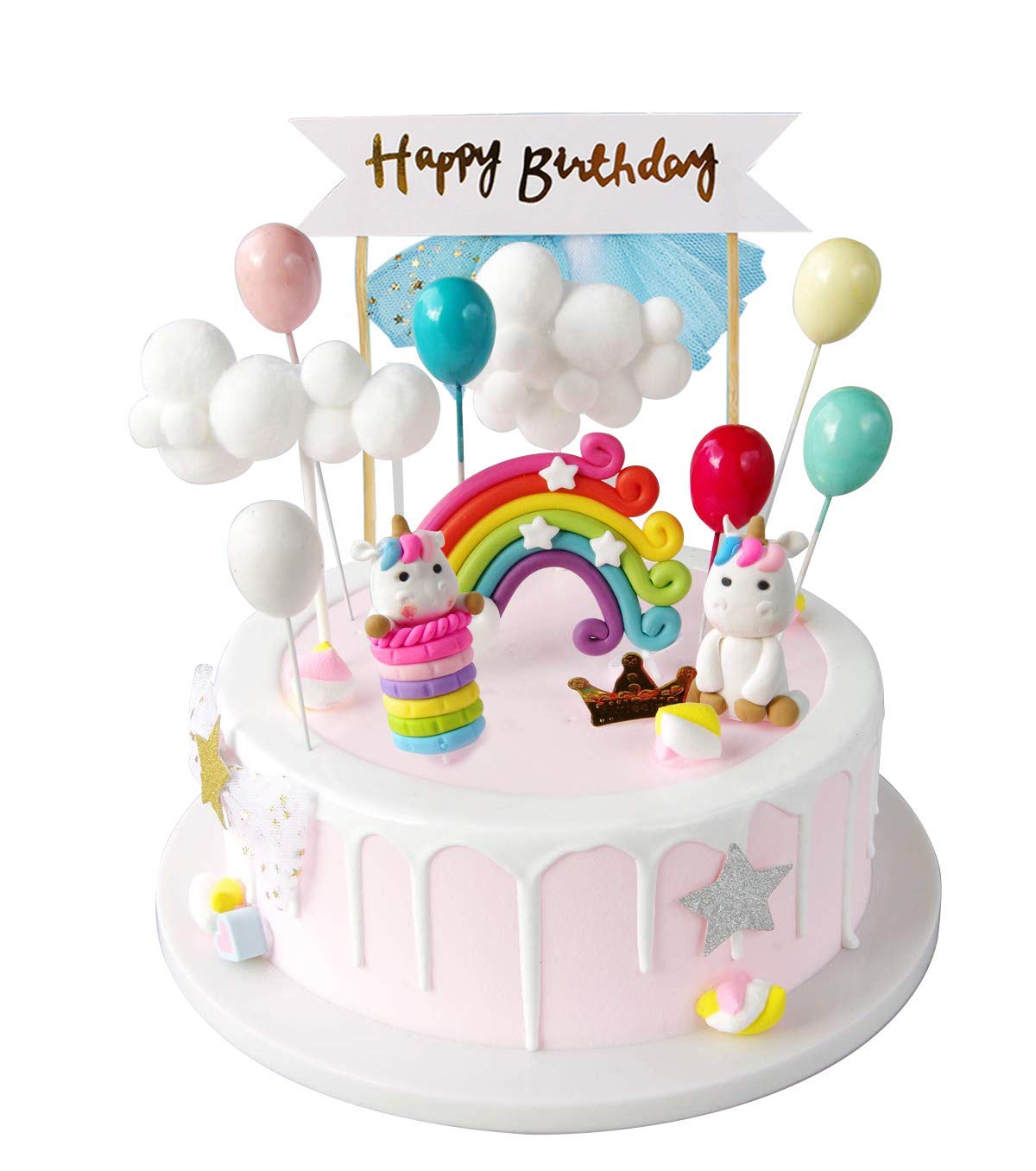 MOVINPE Unicorn Cake Topper Kit Cloud Rainbow Balloon Happy Birthday Banner Cake Decoration Pack of 12 For Boys Girls Kids Birthday