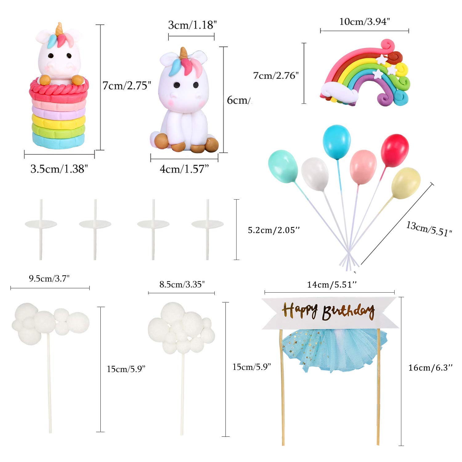 MOVINPE Unicorn Cake Topper Kit Cloud Rainbow Balloon Happy Birthday Banner Cake Decoration Pack of 12 For Boys Girls Kids Birthday