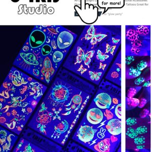 Temporary Tattoos for Glow Party UV Blacklight – 1 Sheet Lotus Floral Body Paint Art Light Festival Accessories Glow in the Dark Makeup | 7.2” x 5.2” Temp Great for EDM EDC Party Rave Parties