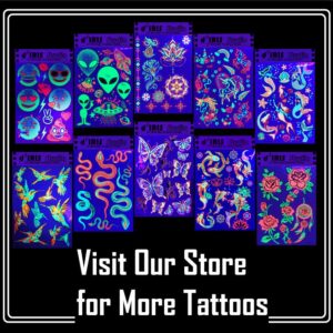 Temporary Tattoos for Glow Party UV Blacklight – 1 Sheet Lotus Floral Body Paint Art Light Festival Accessories Glow in the Dark Makeup | 7.2” x 5.2” Temp Great for EDM EDC Party Rave Parties