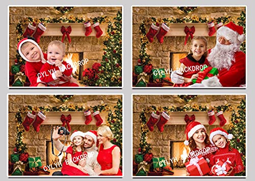 CYLYH 7x5ft Christmas Photography Backdrops Child Christmas Fireplace Decoration Background for Photo D087