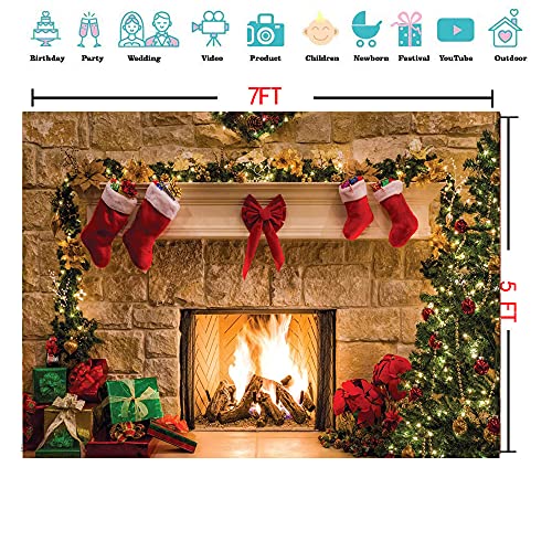 CYLYH 7x5ft Christmas Photography Backdrops Child Christmas Fireplace Decoration Background for Photo D087