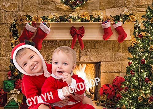 CYLYH 7x5ft Christmas Photography Backdrops Child Christmas Fireplace Decoration Background for Photo D087