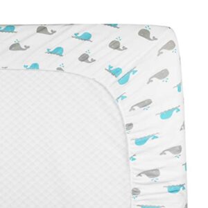 TL Care Fitted Pack N Play Playard Sheet 27" x 39", Soft Breathable Neutral 100% Cotton Jersey Pack and Play Sheet, Aqua Whales, for Boys and Girls, Fits Most Mini Crib Mattresses