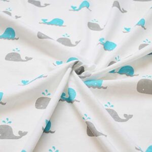 TL Care Fitted Pack N Play Playard Sheet 27" x 39", Soft Breathable Neutral 100% Cotton Jersey Pack and Play Sheet, Aqua Whales, for Boys and Girls, Fits Most Mini Crib Mattresses