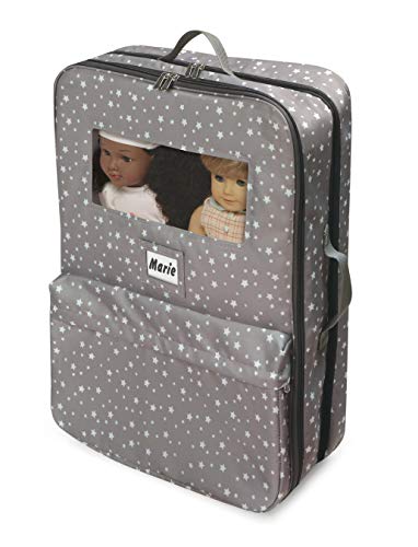 Badger Basket Pack Pretty Double Doll Carrier with Two Sleeping Bags for 18 inch Dolls - Gray/Stars