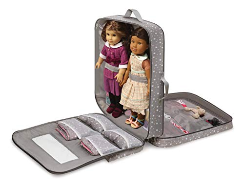 Badger Basket Pack Pretty Double Doll Carrier with Two Sleeping Bags for 18 inch Dolls - Gray/Stars