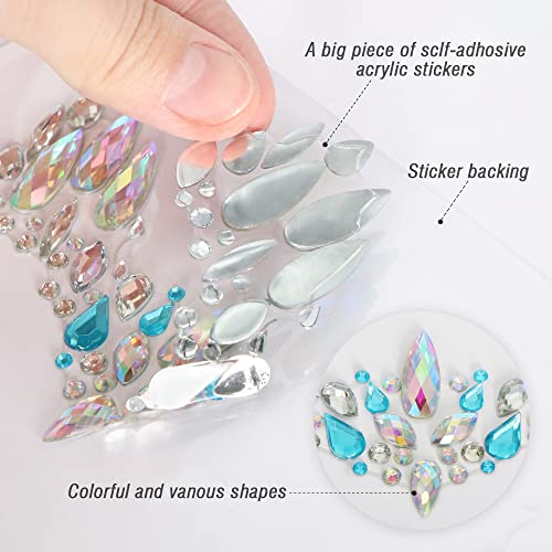 Halloween Face jewels festival Women Mermaid Face Gems Glitter 6 Sets Rhinestone Rave Festival Face Jewels,Crystals Face Stickers Eyes Face Body Temporary Tattoos