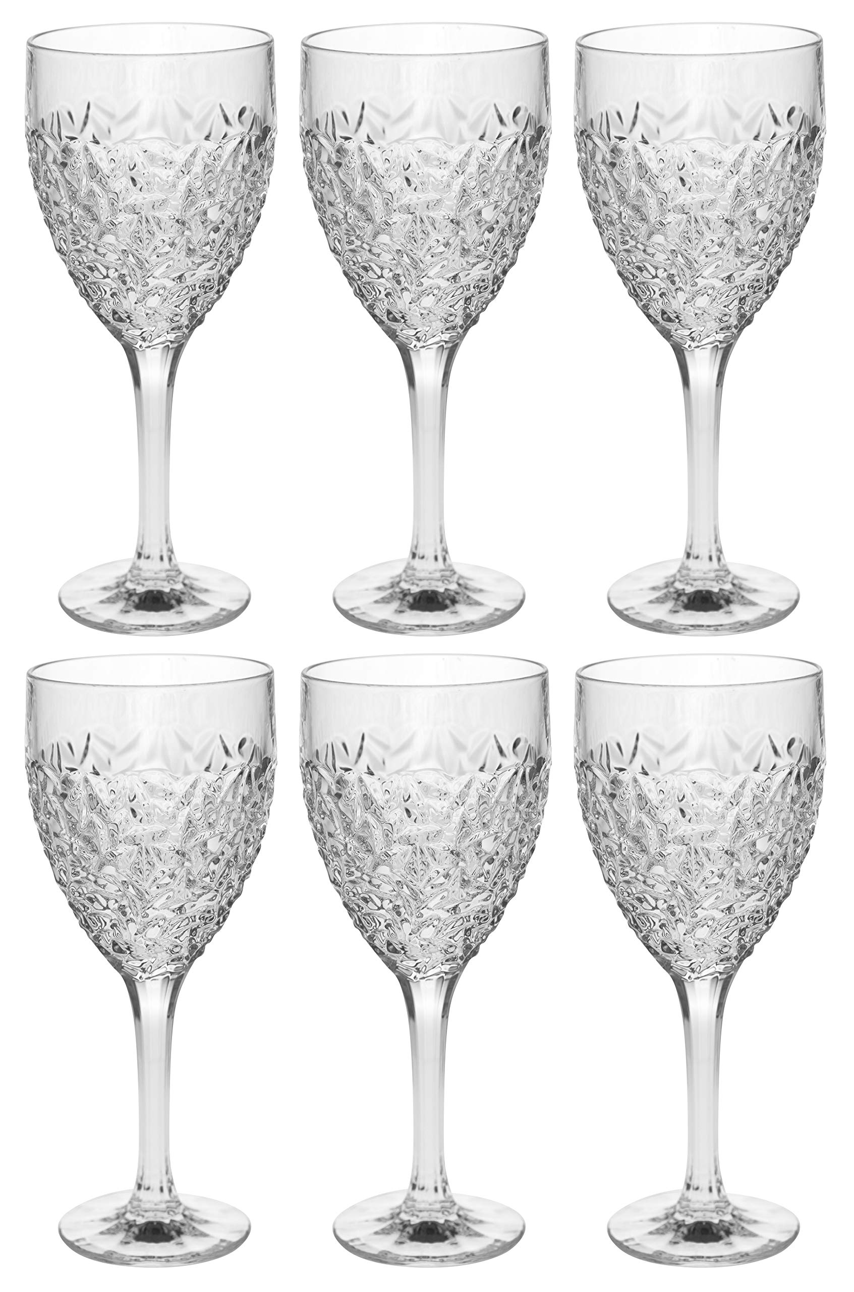 Goblet - Wine Glass - Water Glass - Crystal - Set of 6 Stemmed Glasses - Glass is designed With Raindrop Design - 12 oz. - by Barski - Made in Europe -