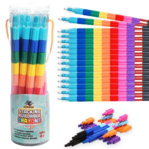 ratatoys stacking crayons, 15 pc set, buildable and stackable for drawing, coloring, or arts and crafts, large preschool friendly connect pieces, party favor and classroom fun