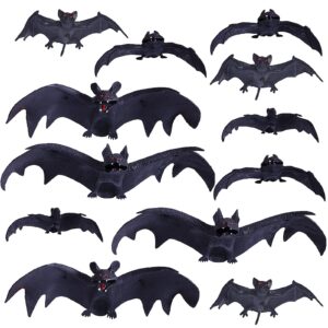 max fun 12pcs halloween hanging bats decorations rubber hanging vampire bats for outdoors halloween party favors home decor(5 size)