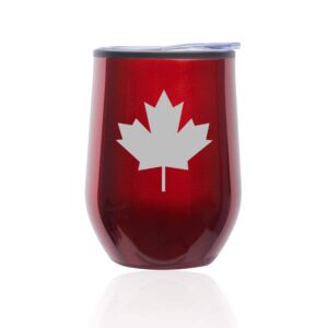 stemless wine tumbler coffee travel mug glass with lid maple leaf canada (red)