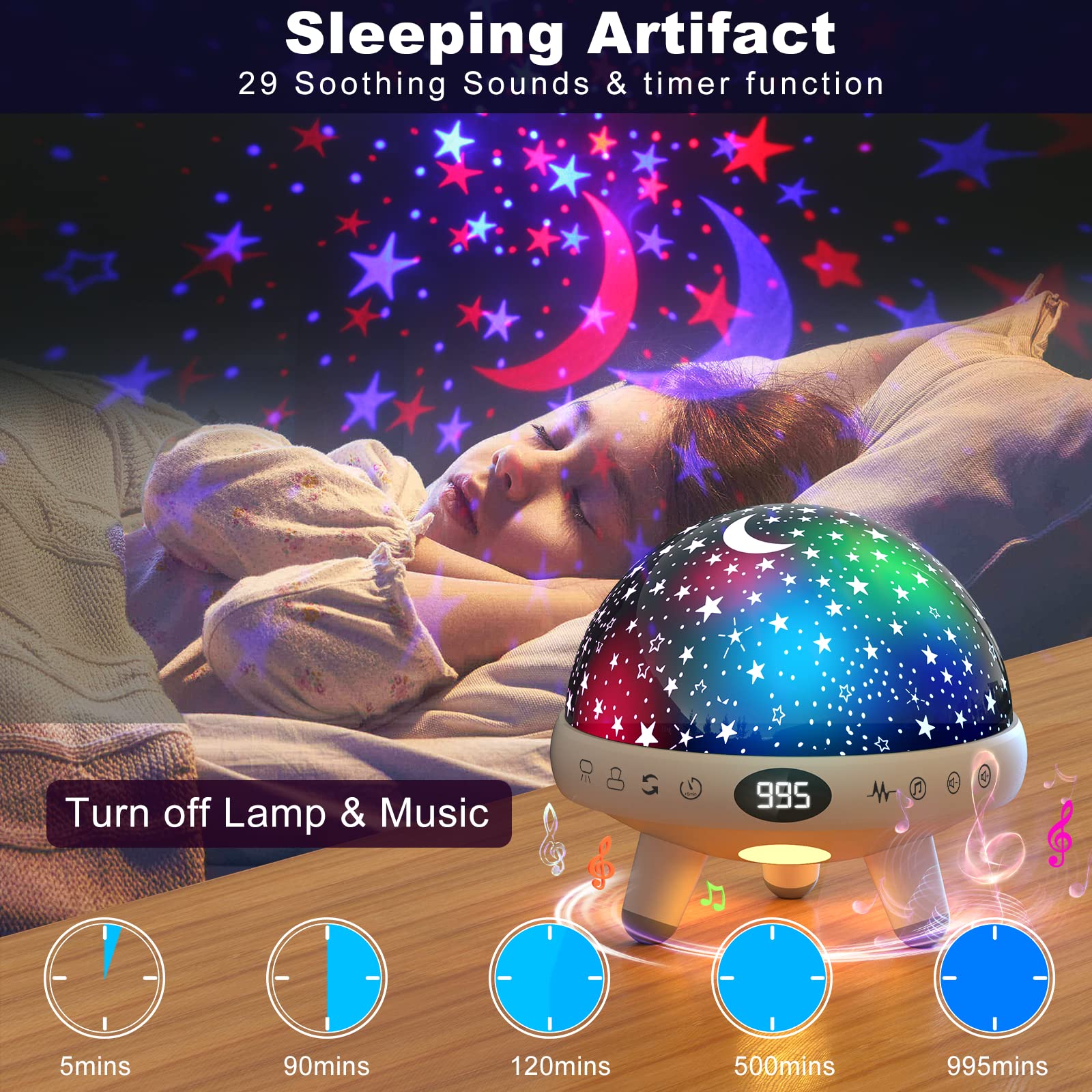 YACHANCE Baby Night Light Star Projector for Kids,Kids Sound Machine with Night Lights for Kids Room,29 Soothing Sound White Noise Machine for Baby Sleeping Soother,Nursery Lamp for Kids Bedroom Decor