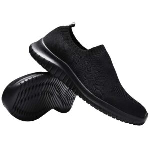 LANCROP Women's Lightweight Walking Shoes - Casual Breathable Mesh Slip On Sneakers 9 M US All Black