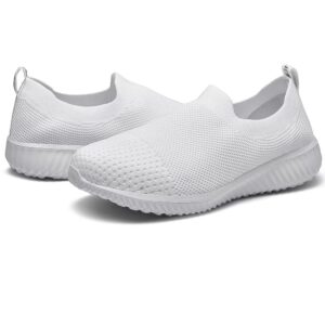 LANCROP Women's Walking Nurse Shoes - Mesh Slip on Comfortable Sneakers 12 US, Label 44 All White