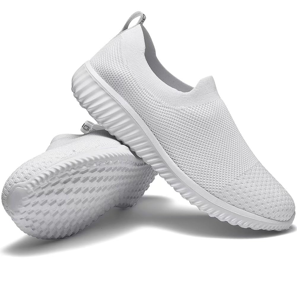 LANCROP Women's Walking Nurse Shoes - Mesh Slip on Comfortable Sneakers 12 US, Label 44 All White