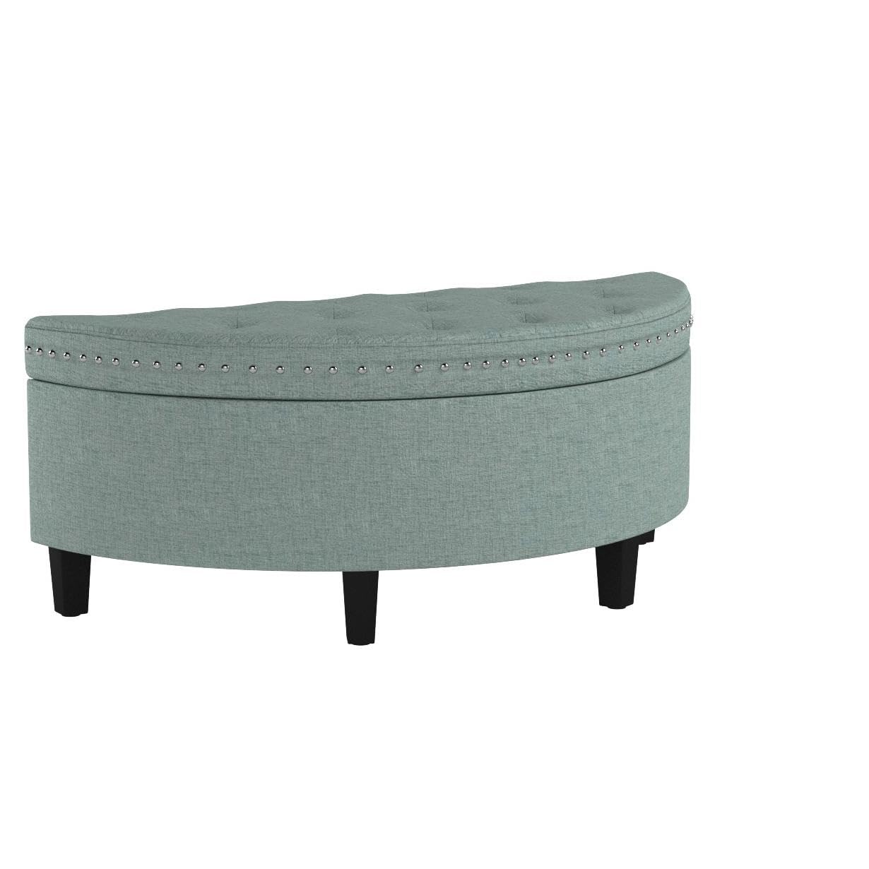 Joveco Storage Bench Half Moon Button Tufted Ottoman with Rivet Storage Room Organizer for Living Room Bedroom Entryway (Light Blue)