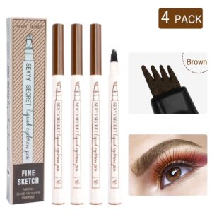 microblading eyebrow pen, 4 pack brow pen brown, 24 hours waterproof tattoo pen for eyebrow, micro-fork tip brow pencil, 3d nature brow pen, eyebrow pencils