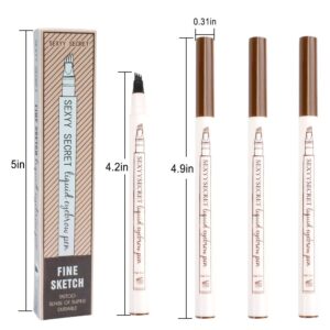 Microblading Eyebrow Pen, 4 Pack Brow Pen Brown, 24 Hours Waterproof Tattoo Pen for Eyebrow, Micro-Fork Tip Brow Pencil, 3D Nature Brow Pen, Eyebrow Pencils