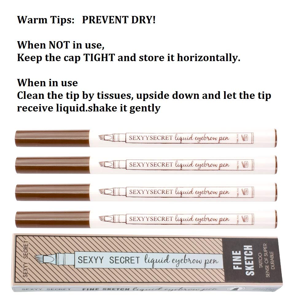 Microblading Eyebrow Pen, 4 Pack Brow Pen Brown, 24 Hours Waterproof Tattoo Pen for Eyebrow, Micro-Fork Tip Brow Pencil, 3D Nature Brow Pen, Eyebrow Pencils