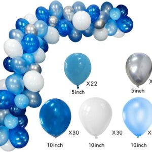 Blue Balloons Garland Arch Kit Blue Silver and White Balloons Blue Birthday Decorations Wedding Party Baby Shower Balloon Garland Kit Blue