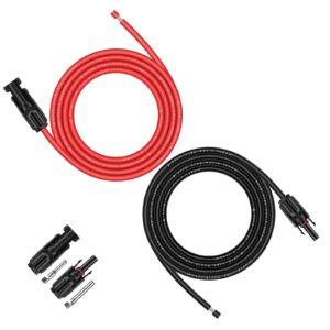 igreely solar panel extension cable - 10 feet 10awg(6mm²) solar extension cable with female and male connector solar panel wiring wire adapter (10ft red + 10ft black)