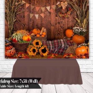 Funnytree 7x5ft Fall Thanksgiving Photography Backdrop Rustic Wooden Floor Barn Harvest Background Autumn Pumpkins Maple Leaves Sunflower Baby Portrait Party Decoration Photo Studio Booth Props