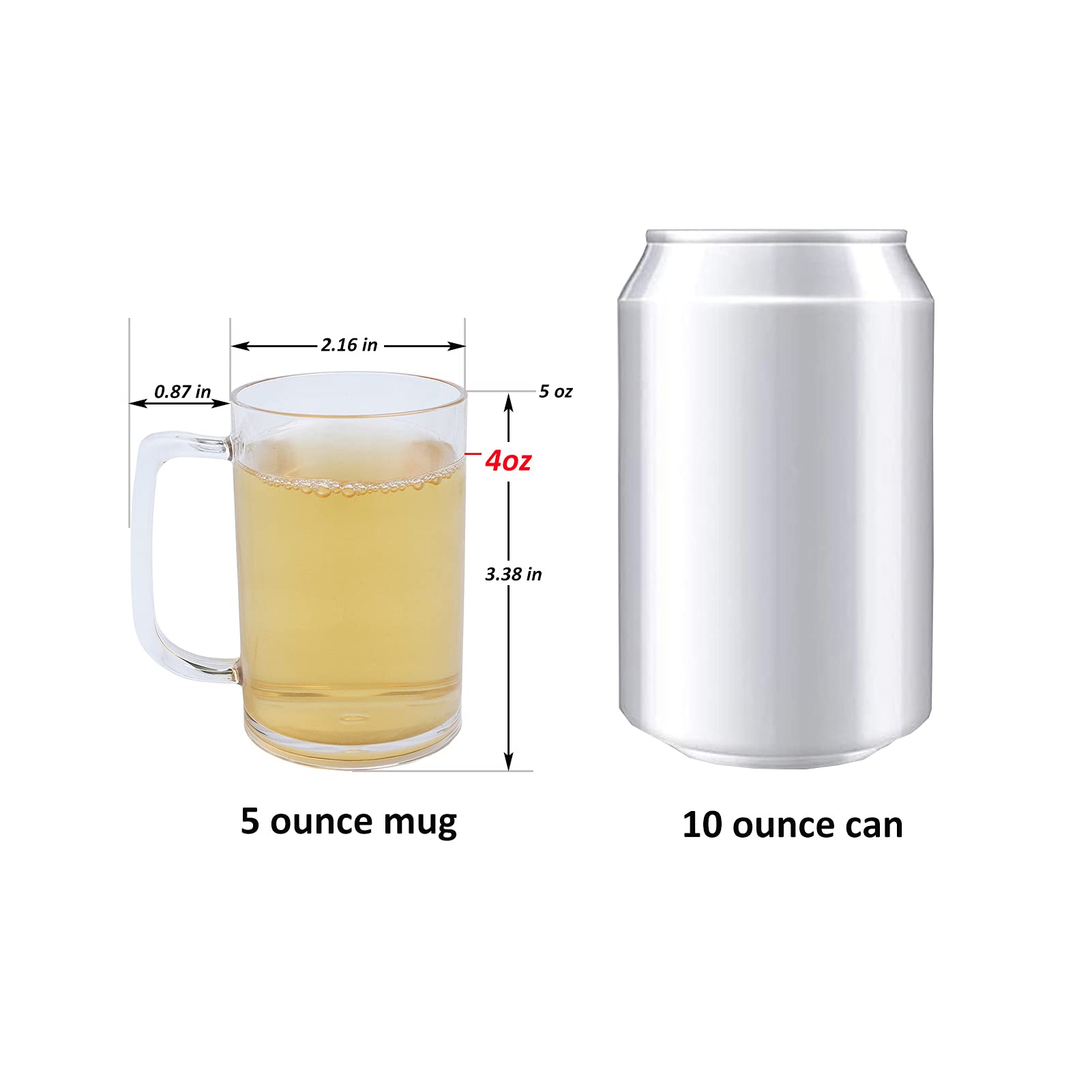 Mini Plastic Beer Mug, 5 oz Unbreakable Tasting Glasses, BPA-free, Clear Juice Cups, Suitable for Kids (Set of 9)